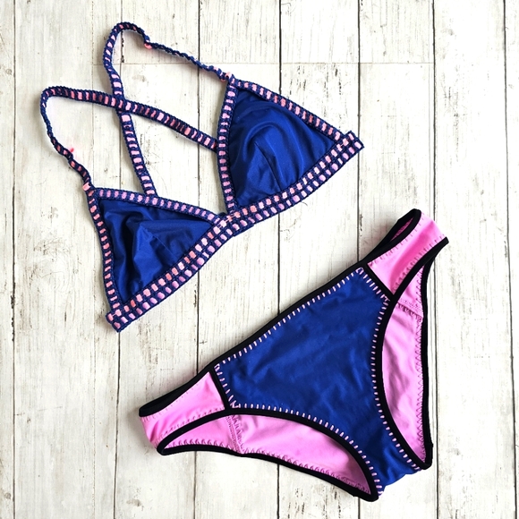 PINK Victoria's Secret | Swim | Victorias Secret Pink Blue Swimsuit Set ...